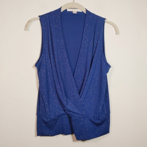 Boston Proper | Tops | Boston Proper Blue Sparkly Faux Wrap Top S ...